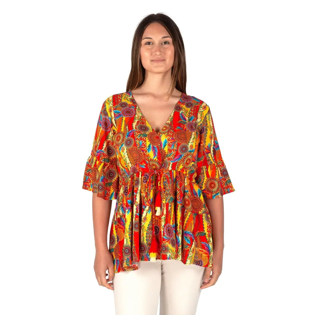 Giadamarina | camicia donna aperta davanti in vsicosa in fantasia rio ...